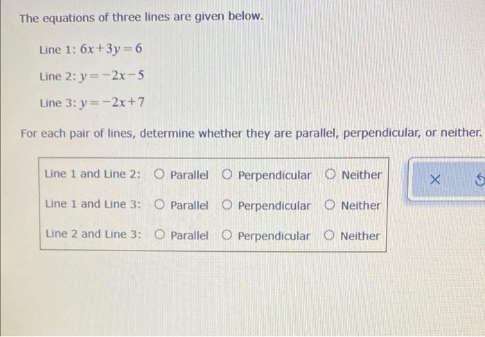 Solved The equations of three lines are given below. Line 1: | Chegg.com