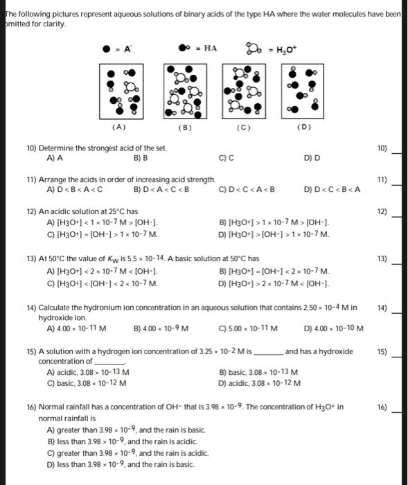 Solved The following pictures represent aqueous solutions of | Chegg.com