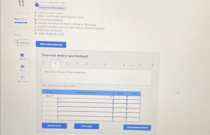 Solved 는 11 Part 2 of 2 Raw materials Inventory Inventory | Chegg.com