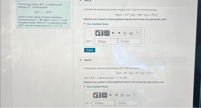 Free-energy change, ΔG∘, is rolated to cell | Chegg.com