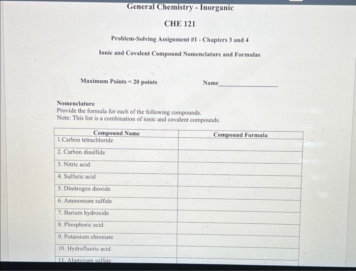 Solved General Chemistry - Inorganic CHE 121 Problem-Solving | Chegg.com