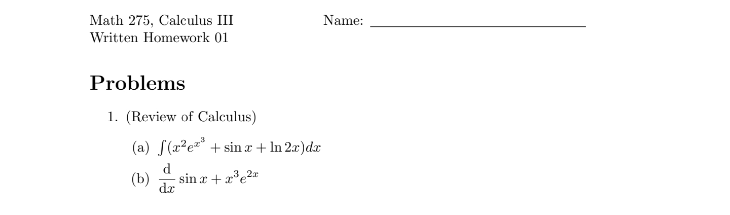 Math 275, ﻿Calculus IIIName:Written Homework | Chegg.com