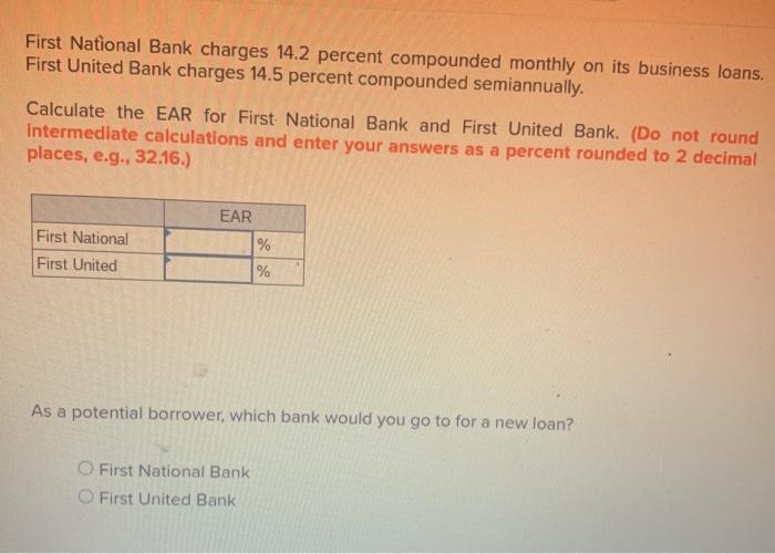 Solved First National Bank charges 14.2 percent compounded | Chegg.com
