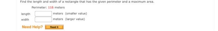 Solved Find the length and width of a rectangle that has the | Chegg.com