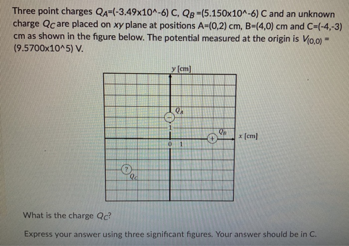 Solved Three point charges QA=(-3.49x10^-6) C, | Chegg.com