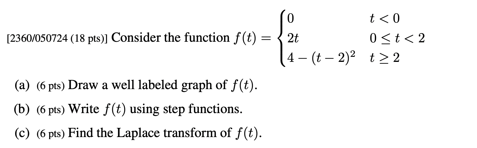 Solved [2360050724 (18 pts)] ﻿Consider the function | Chegg.com
