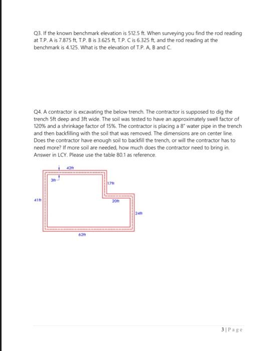 Solved Q3. If the known benchmark elevation is 512.5ft. When | Chegg.com