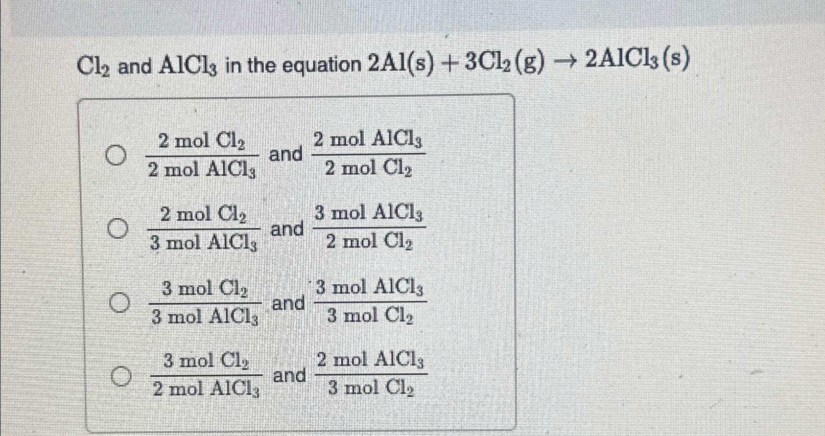 Cl2 ﻿and AlCl3 ﻿in the equation | Chegg.com
