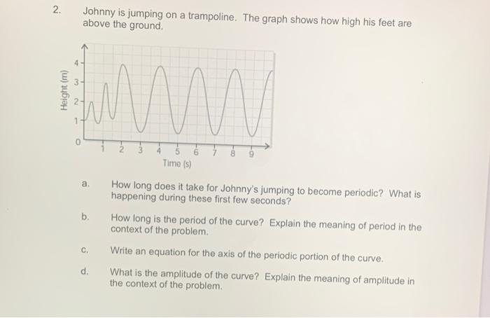 Solved 2. Johnny is jumping on a trampoline. The graph shows | Chegg.com