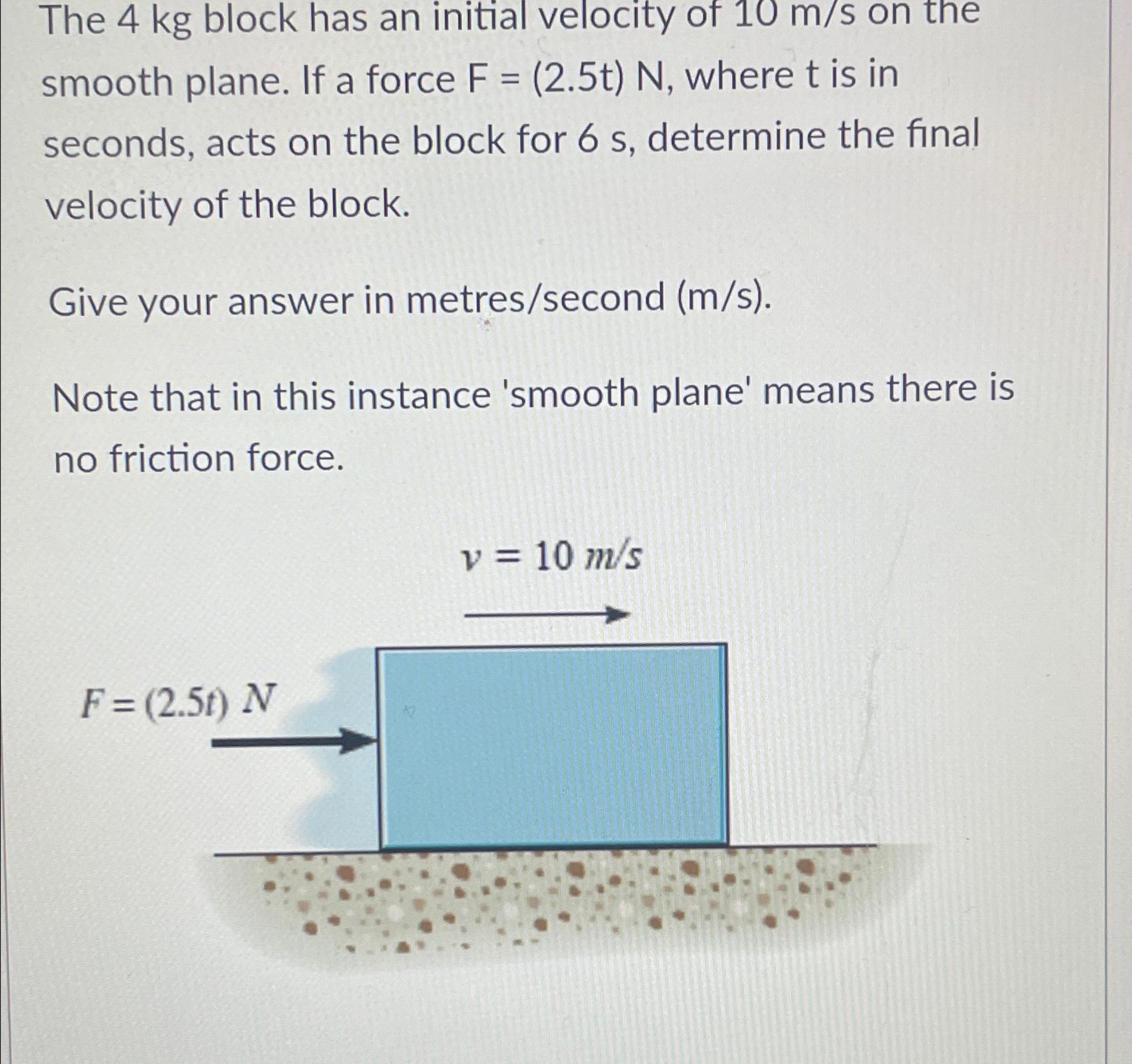 Solved The 4kg ﻿block has an initial velocity of 10ms ﻿on | Chegg.com