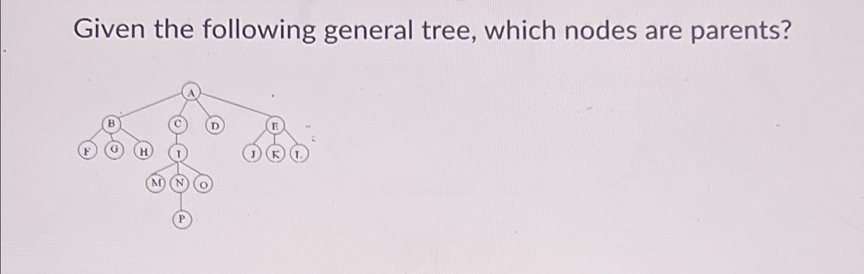 Solved Given the following general tree, which nodes are | Chegg.com