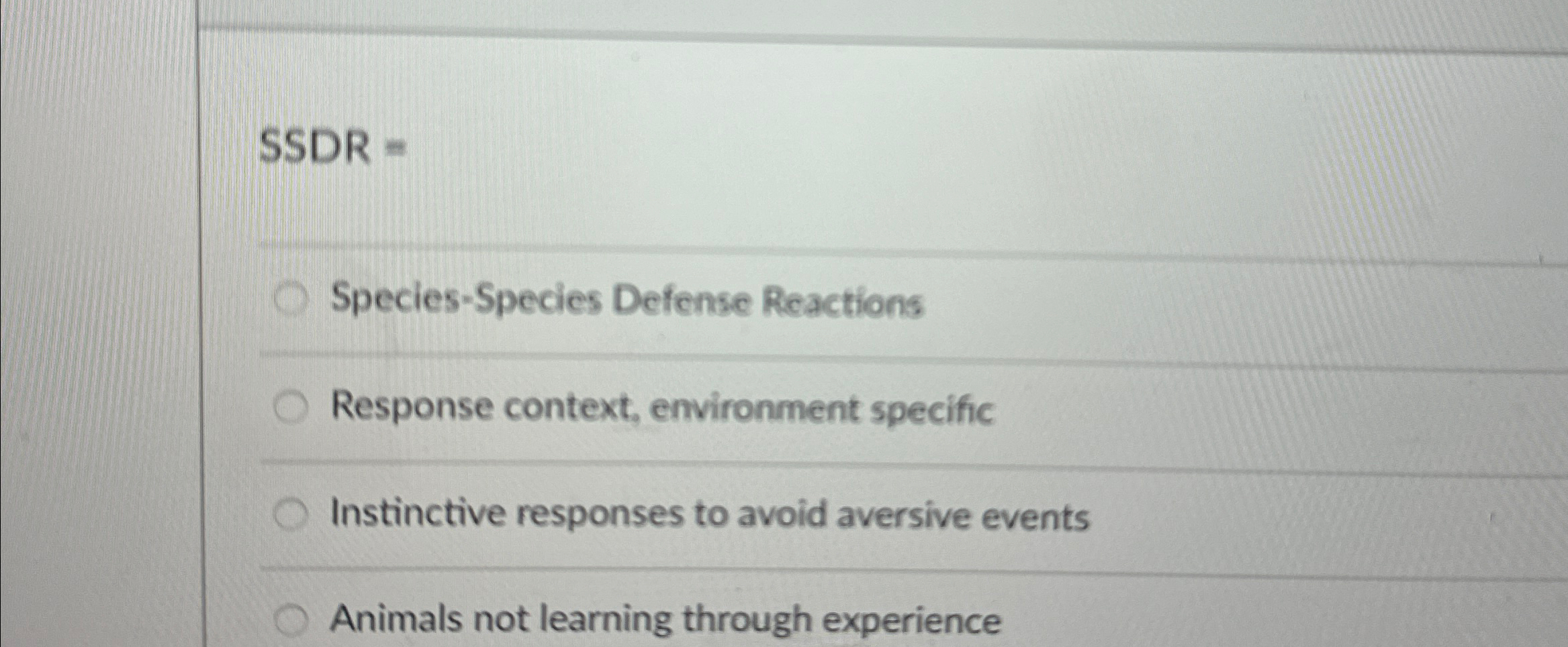 Solved SSDR =Species-Species Defense ReactionsResponse | Chegg.com
