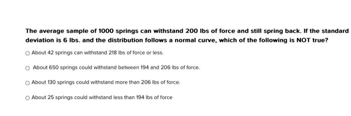 Solved The average sample of 1000 springs can withstand 200 | Chegg.com