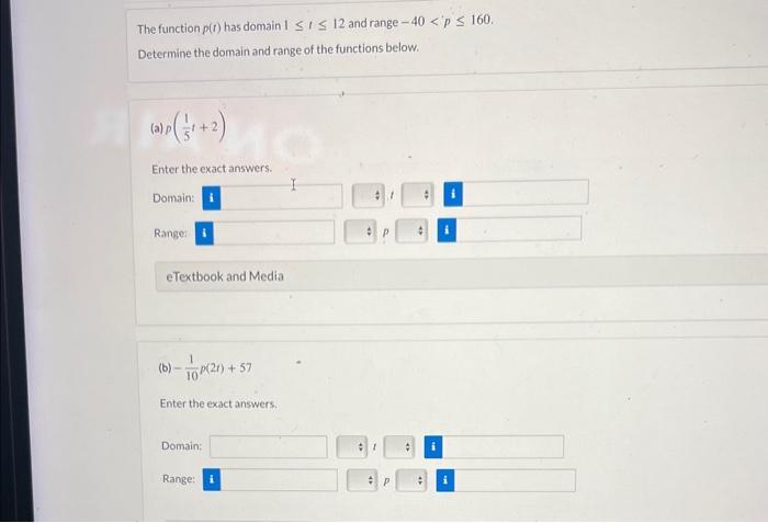 Solved The function p(t) has domain 1≤t≤12 and range −40 | Chegg.com