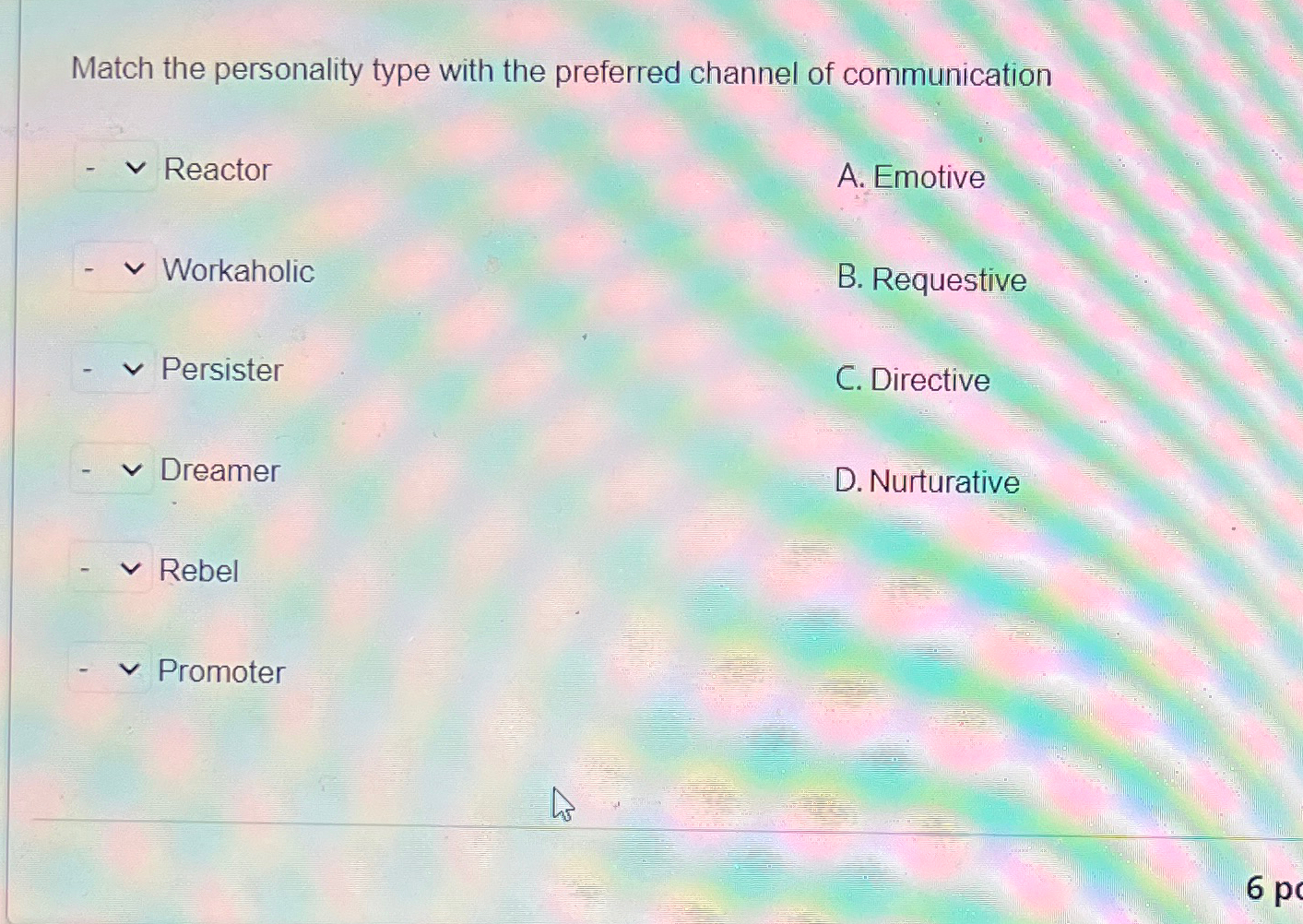 Solved Match the personality type with the preferred channel | Chegg.com