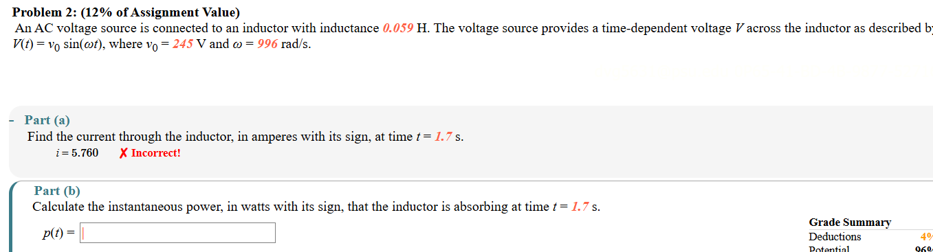 Solved Problem 2: (12% of ﻿Assignment Value)An AC ﻿voltage | Chegg.com