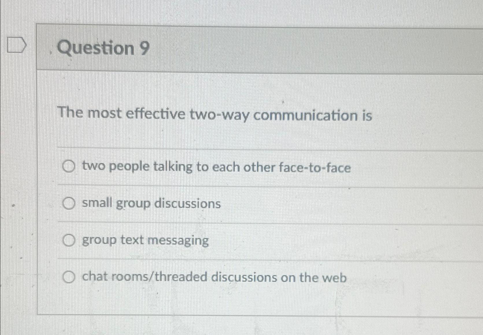 Solved Question 9The most effective two-way communication | Chegg.com