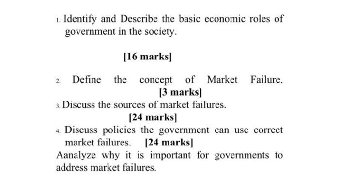 Solved 1. Identify and Describe the basic economic roles of | Chegg.com