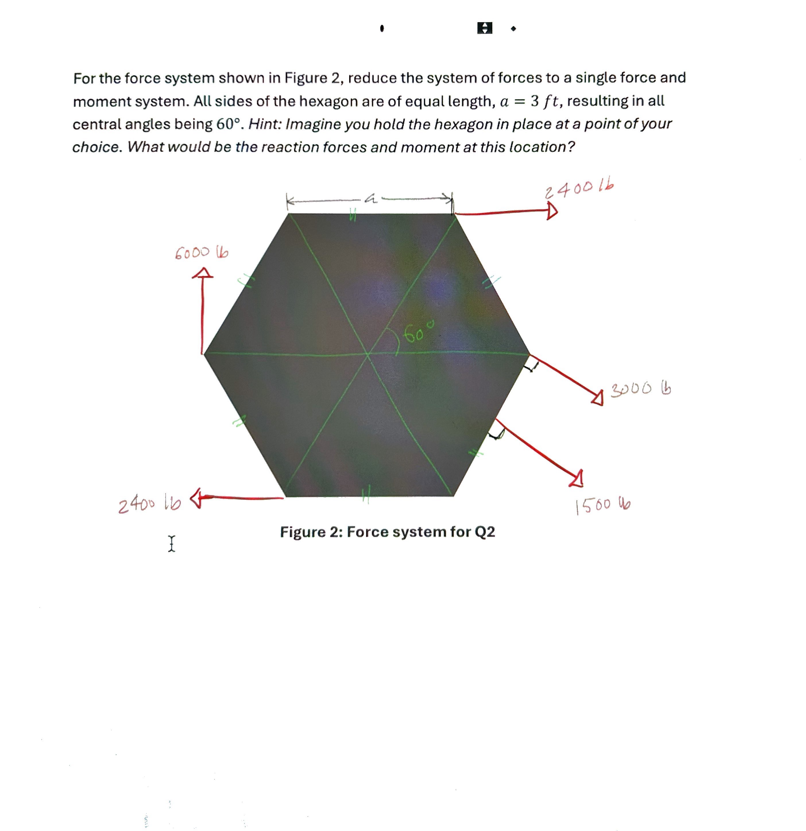 Solved For the force system shown in Figure 2, ﻿reduce the | Chegg.com