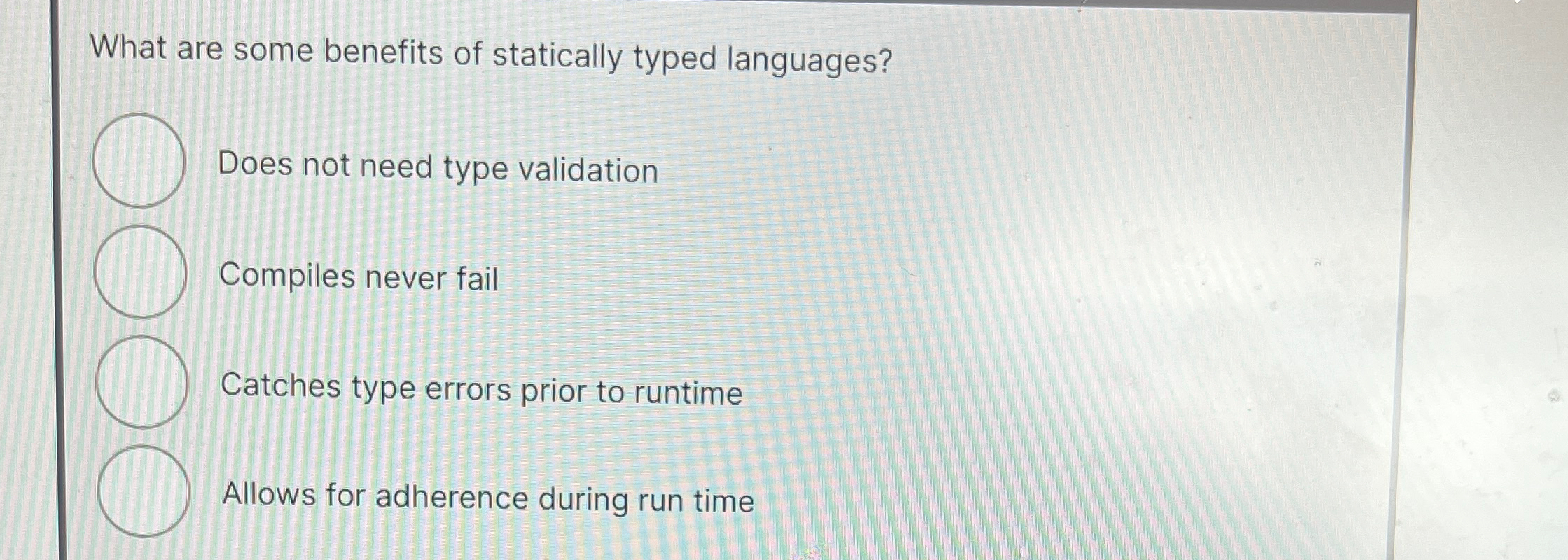 Solved What are some benefits of statically typed | Chegg.com