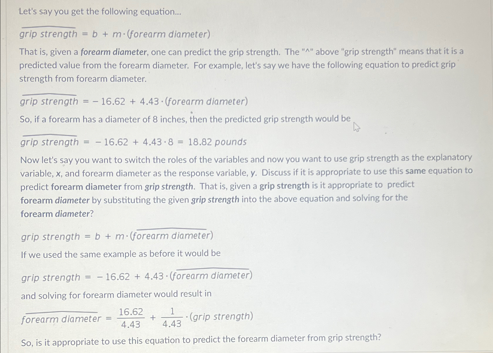 Solved Let's say you have two variables say forearm diameter | Chegg.com