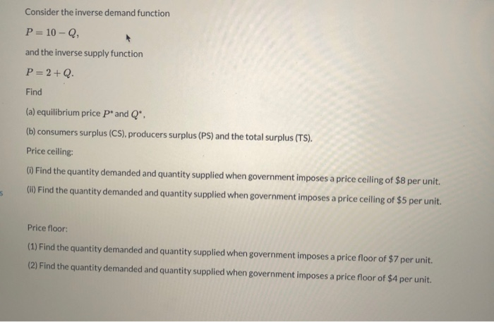 Solved Consider the inverse demand function P = 10-Q, and | Chegg.com