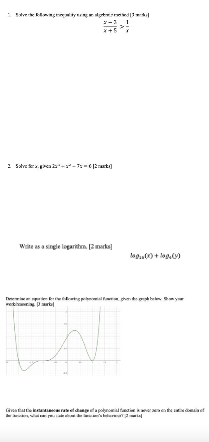Solved Solve the following inequality using an algebraic | Chegg.com