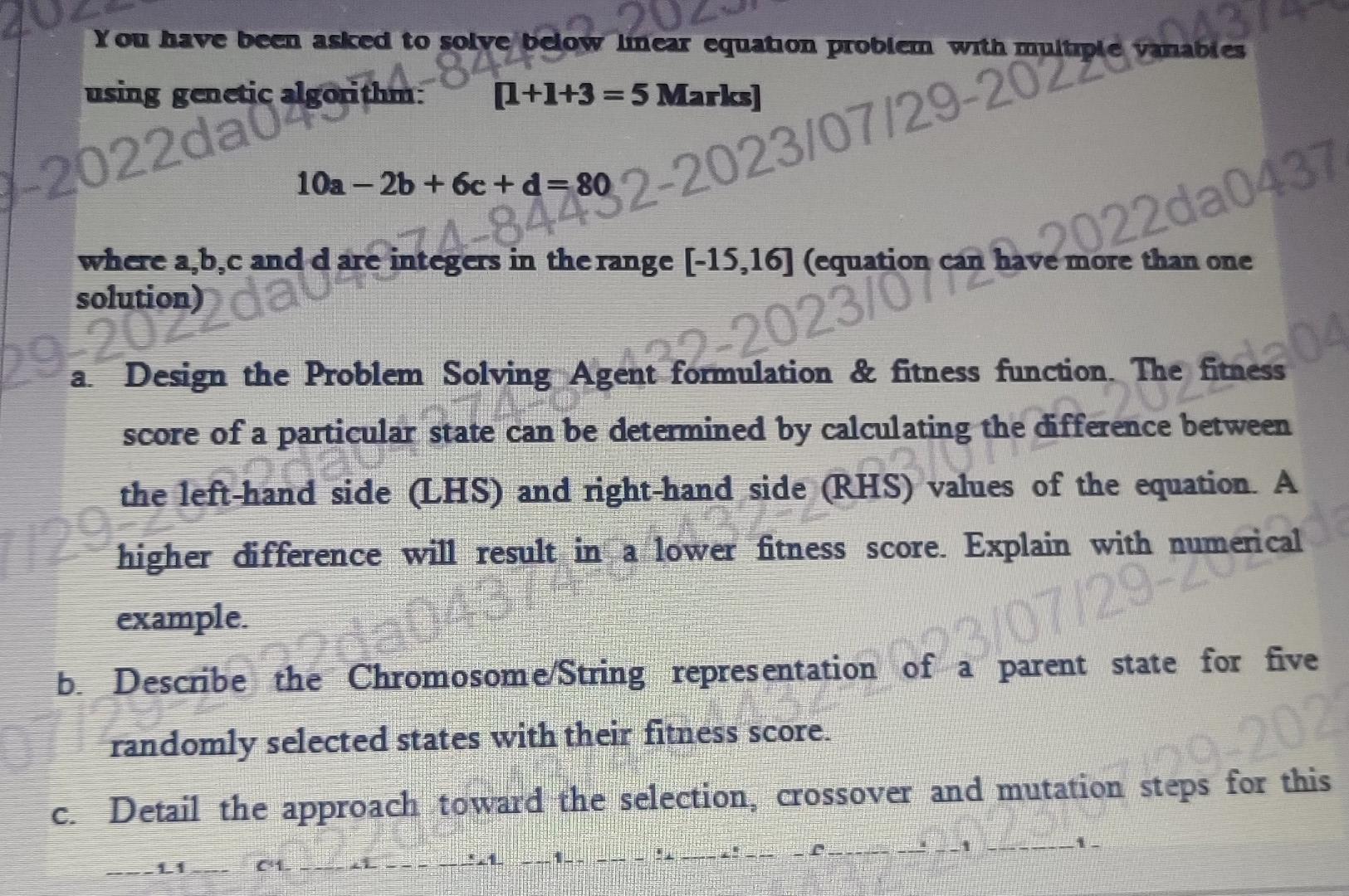 Solved You have been asked to solye below linear equation | Chegg.com