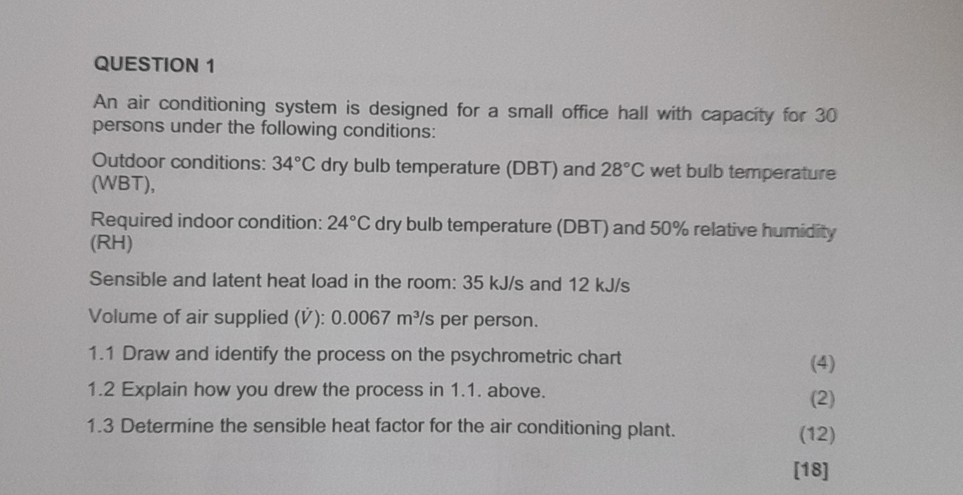 Solved QUESTION 1 An air conditioning system is designed for | Chegg.com