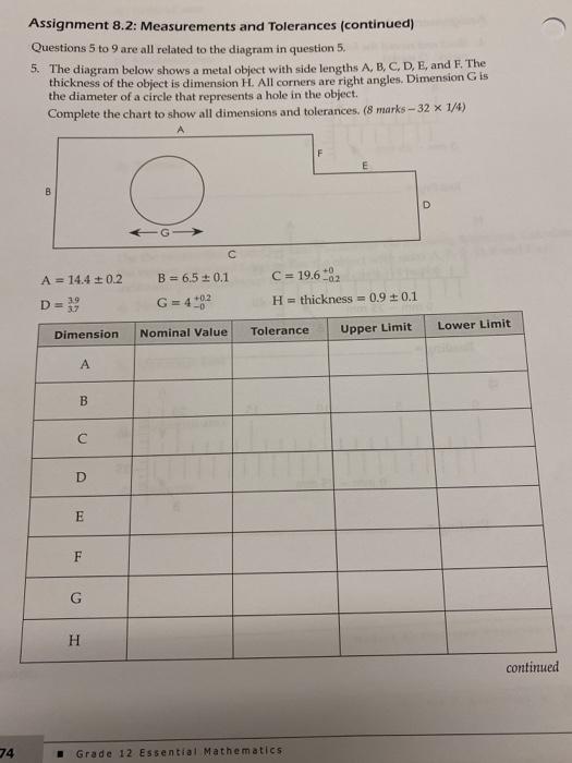 Solved Assignment 8.2: Measurements and Tolerances | Chegg.com
