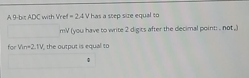Solved A 9-bit ADC with Vref = 2.4 V has a step size equal | Chegg.com