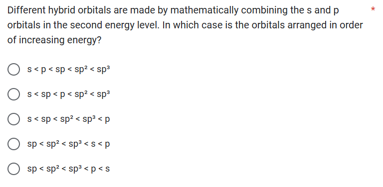 Solved Different hybrid orbitals are made by mathematically | Chegg.com
