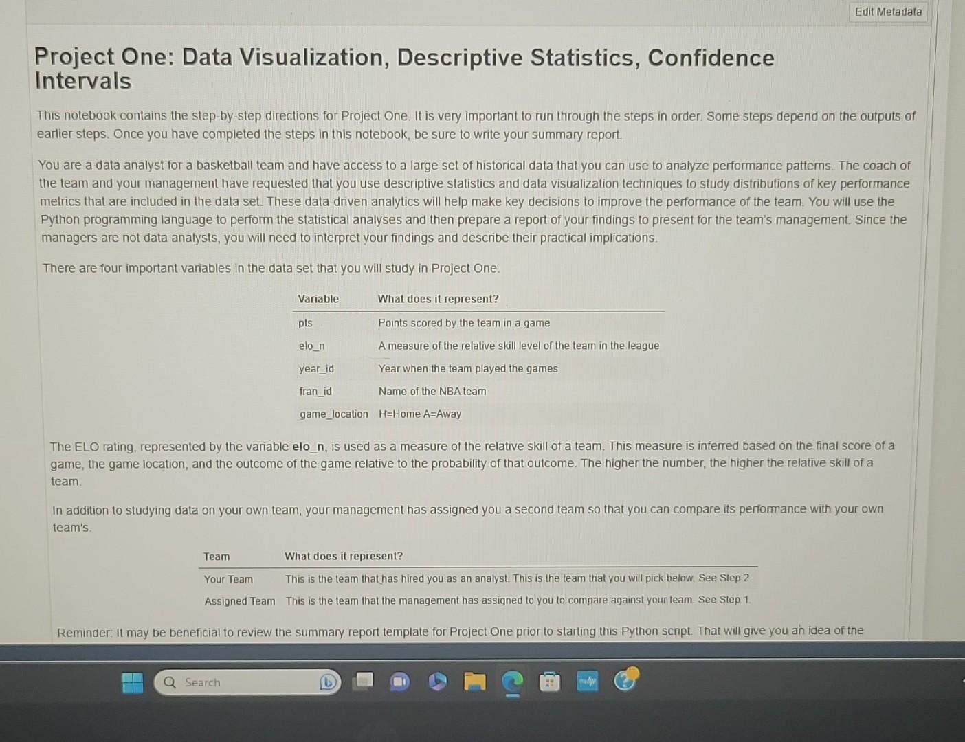 Solved Edit Metadata Project One: Data Visualization, | Chegg.com