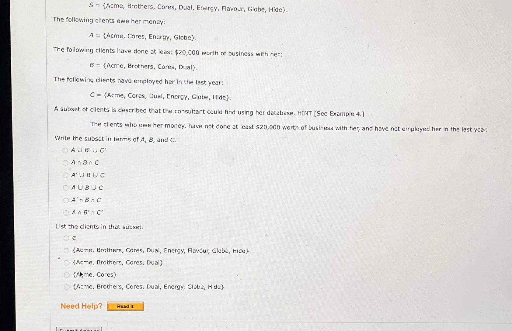 Solved S={ ﻿Acme, Brothers, Cores, Dual, Energy, Flavour, | Chegg.com