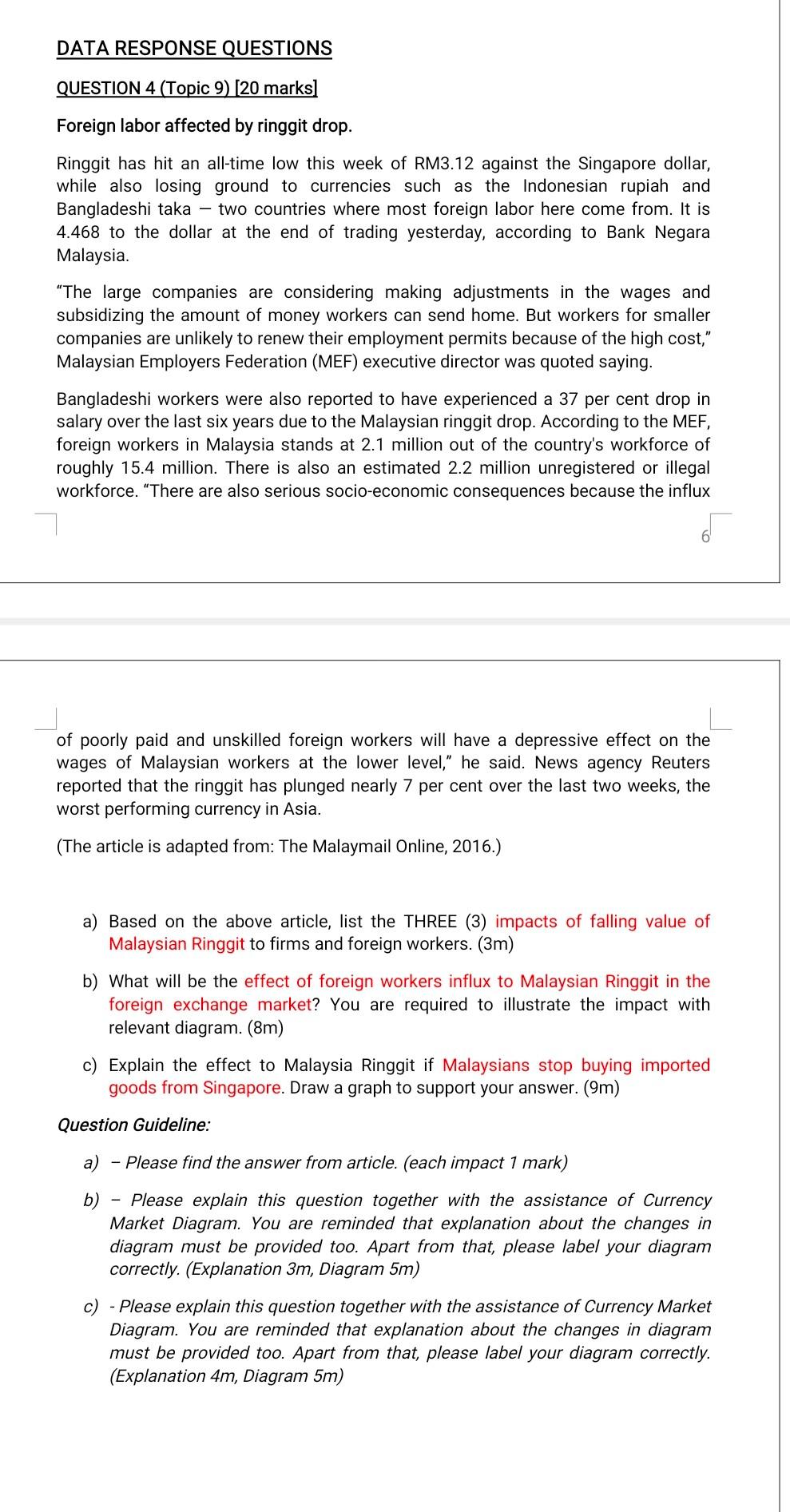 DATA RESPONSE QUESTIONS QUESTION 4 (Topic 9) [20 | Chegg.com