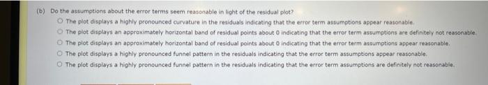 Solved y^=00+4x(a)Construct a residual plot:Do the | Chegg.com