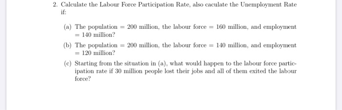 Solved 2. Calculate the Labour Force Participation Rate, | Chegg.com