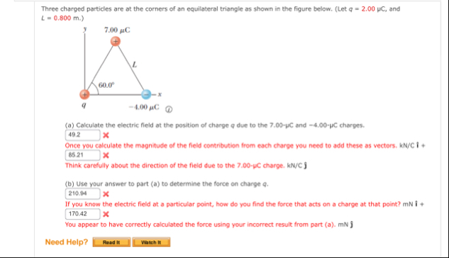 Solved Three charged particles are at the corners of an | Chegg.com