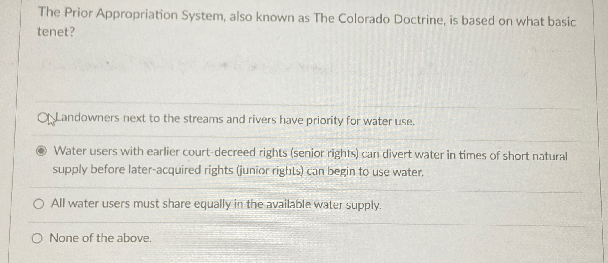 Solved The Prior Appropriation System, also known as The | Chegg.com