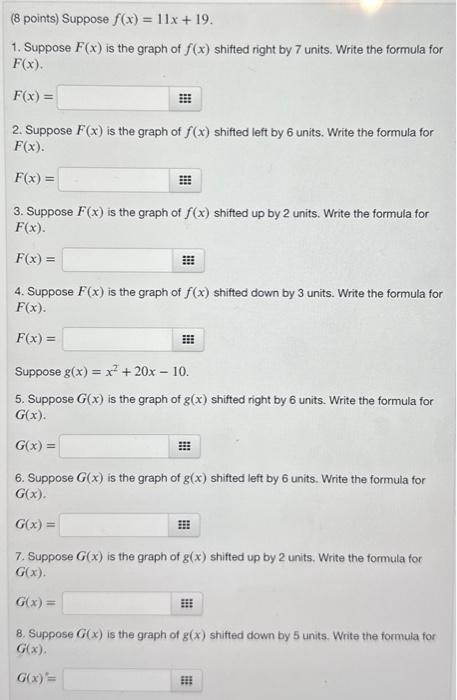Solved (8 points) Suppose f(x)=11x+19. 1. Suppose F(x) is | Chegg.com