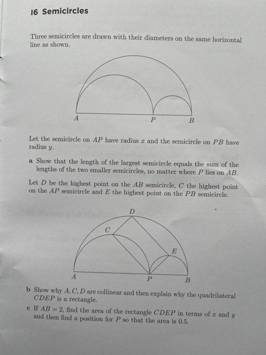 Solved Three semicircles are drawn with their diameters on | Chegg.com