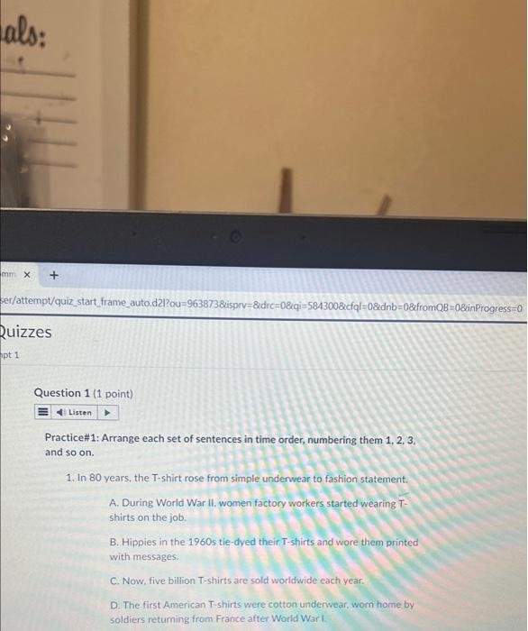 Practice\# 1: Arrange each set of sentences in time | Chegg.com