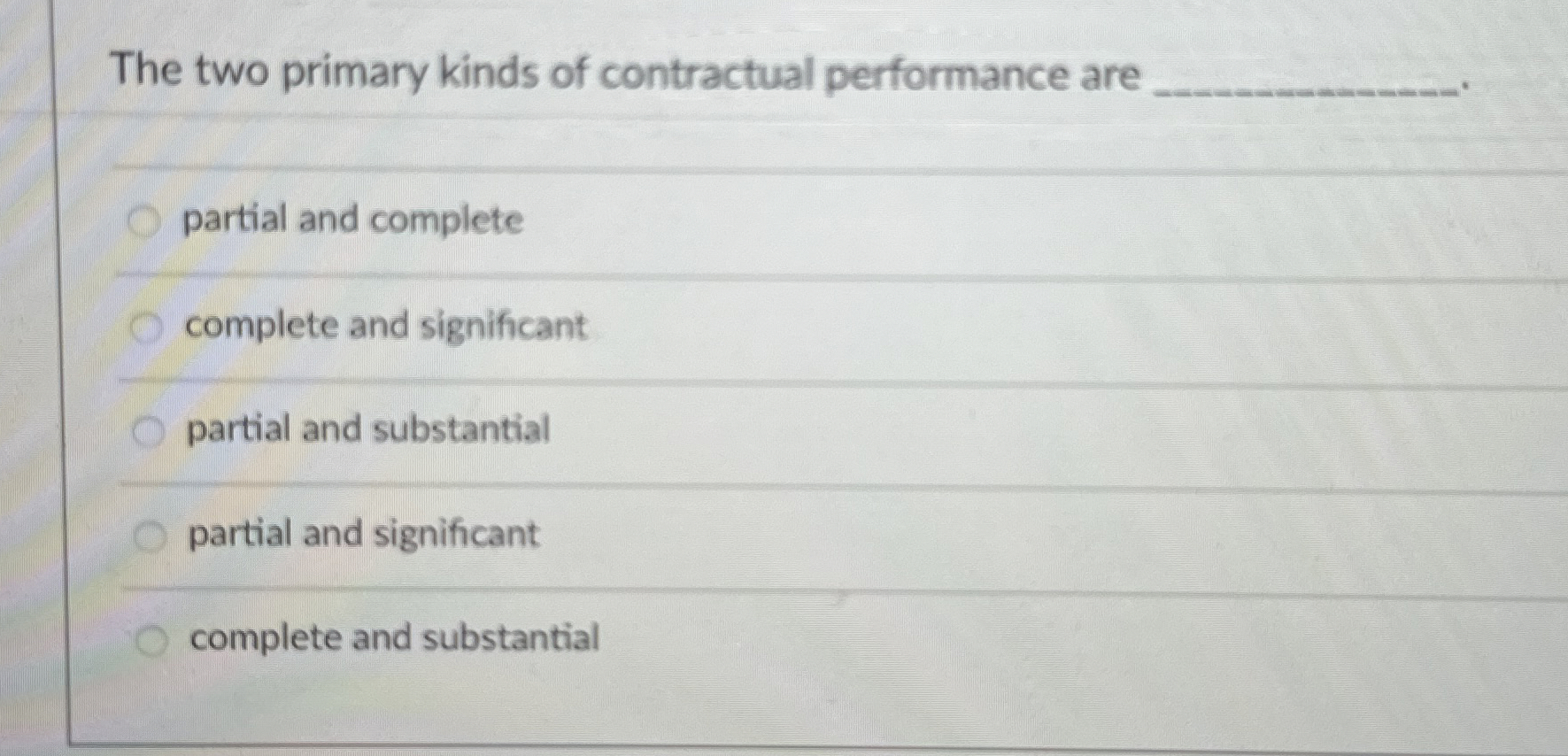 Solved The two primary kinds of contractual performance are | Chegg.com