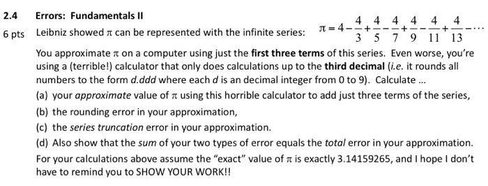 Solved Errors Fundamentals Ii Leibniz Showed π Can Be