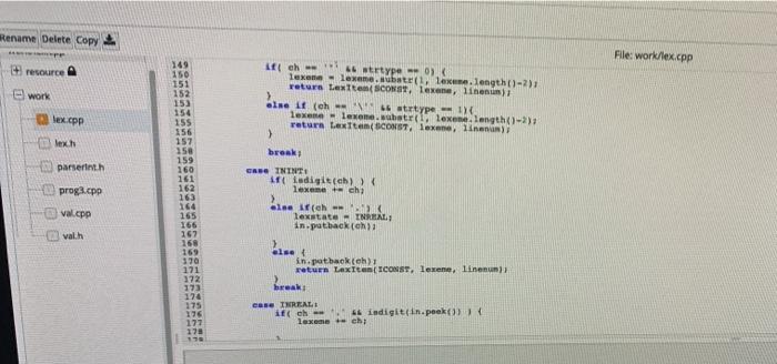 i have included the lex.cpp,lex.h, and parseInt.h | Chegg.com