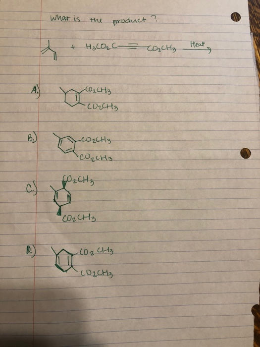 Solved What is the product ? + H₂CO2 = COCH Heat 02CH3 | Chegg.com