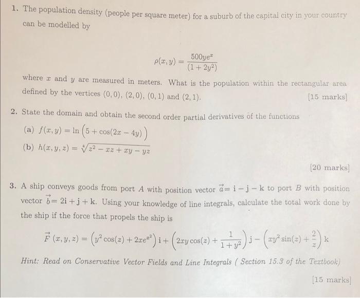 Solved 1. The population density (people per square meter) | Chegg.com