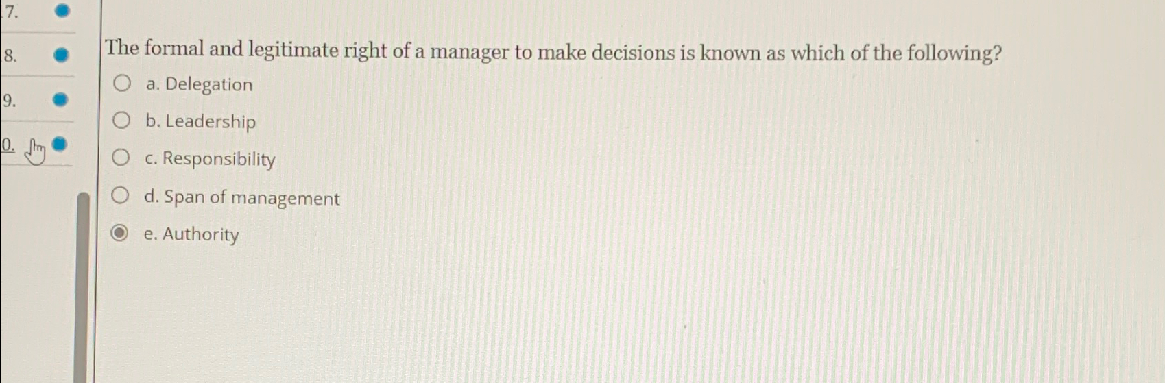 Solved The formal and legitimate right of a manager to make | Chegg.com