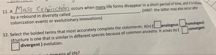 Solved 11. A Mass extinction occurs when many life forms | Chegg.com