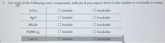 Solved SrSO4 Soluble Insoluble | Chegg.com